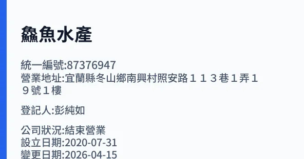 鱻魚水產的照片-統編 87376947(宜蘭縣) 公司登記資料與營業項目詳細圖表