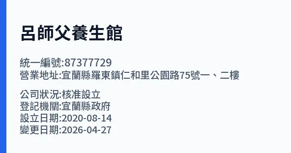 呂師父養生館的照片-統編 87377729(宜蘭縣) 公司登記資料與營業項目詳細圖表