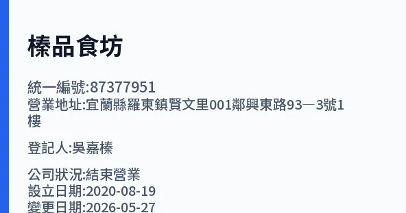 榛品食坊的照片-統編 87377951(宜蘭縣) 公司登記資料與營業項目詳細圖表