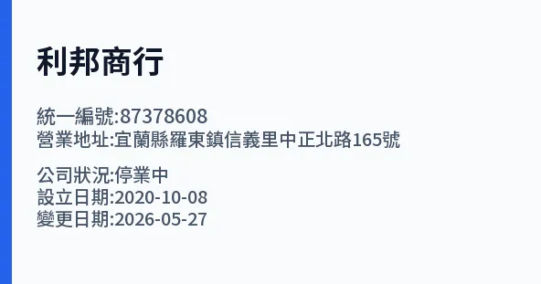 利邦商行的照片-統編 87378608(宜蘭縣) 公司登記資料與營業項目詳細圖表