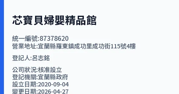 芯寶貝婦嬰精品館的照片-統編 87378620(宜蘭縣) 公司登記資料與營業項目詳細圖表