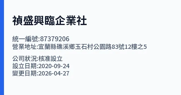 禎盛興臨企業社的照片-統編 87379206(宜蘭縣) 公司登記資料與營業項目詳細圖表