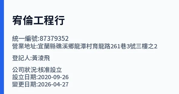 宥倫工程行的照片-統編 87379352(宜蘭縣) 公司登記資料與營業項目詳細圖表