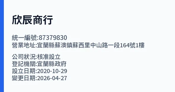 欣辰商行的照片-統編 87379830(宜蘭縣) 公司登記資料與營業項目詳細圖表