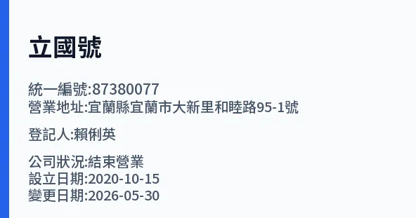 立國號的照片-統編 87380077(宜蘭縣) 公司登記資料與營業項目詳細圖表