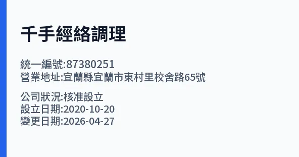 千手經絡調理的照片-統編 87380251(宜蘭縣) 公司登記資料與營業項目詳細圖表