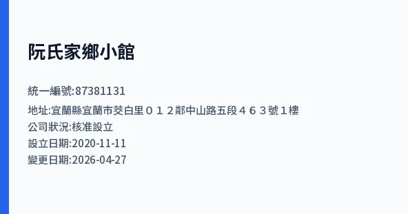 阮氏家鄉小館的照片-統編 87381131(宜蘭縣) 公司登記資料與營業項目詳細圖表