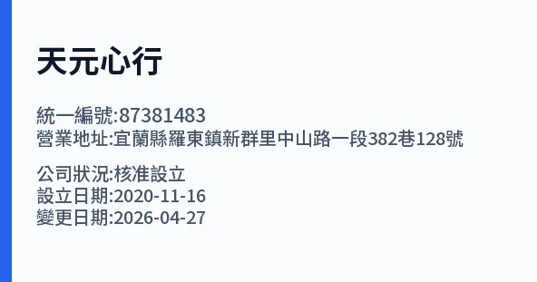 天元心行的照片-統編 87381483(宜蘭縣) 公司登記資料與營業項目詳細圖表