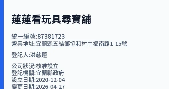 蓮蓮看玩具尋寶舖的照片-統編 87381723(宜蘭縣) 公司登記資料與營業項目詳細圖表