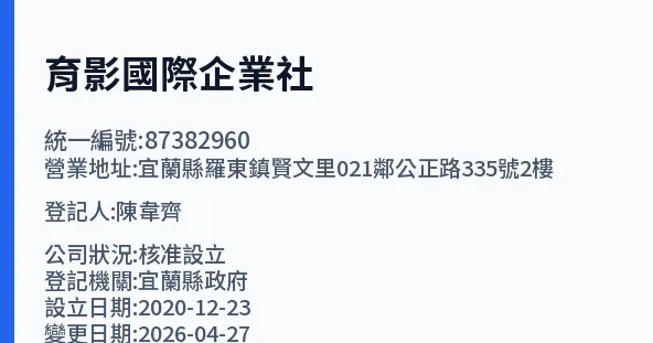 育影國際企業社的照片-統編 87382960(宜蘭縣) 公司登記資料與營業項目詳細圖表