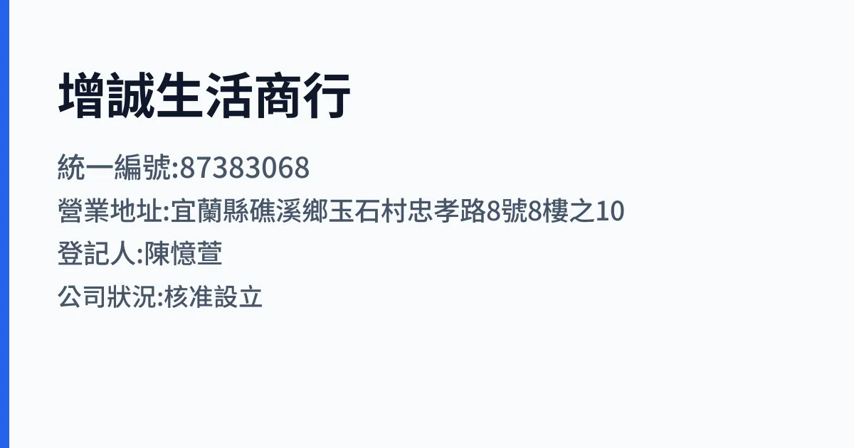 增誠生活商行 - 統編 87383068(宜蘭縣) 公司登記資料與營業項目詳細圖表