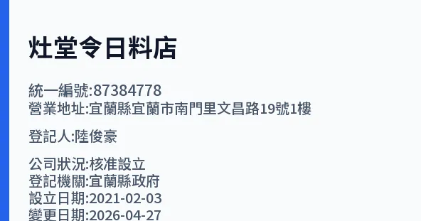 灶堂令日料店的照片-統編 87384778(宜蘭縣) 公司登記資料與營業項目詳細圖表