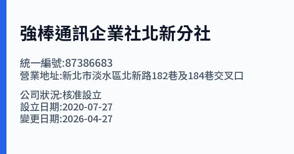 強棒通訊企業社北新分社的照片-統編 87386683(新北市) 公司登記資料與營業項目詳細圖表