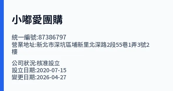 小嘟愛團購的照片-統編 87386797(新北市) 公司登記資料與營業項目詳細圖表