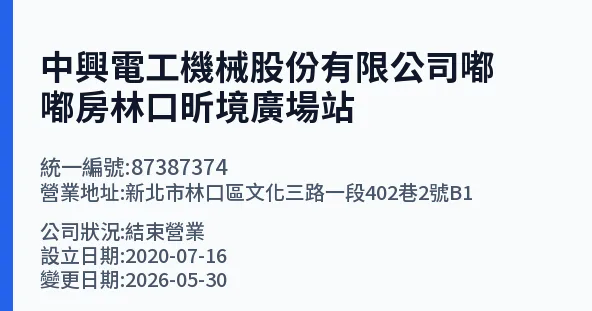 中興電工機械股份有限公司嘟嘟房林口昕境廣場站的照片-統編 87387374(新北市) 公司登記資料與營業項目詳細圖表