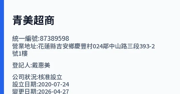青美超商的照片-統編 87389598(花蓮縣) 公司登記資料與營業項目詳細圖表
