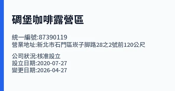 碉堡咖啡露營區的照片-統編 87390119(新北市) 公司登記資料與營業項目詳細圖表