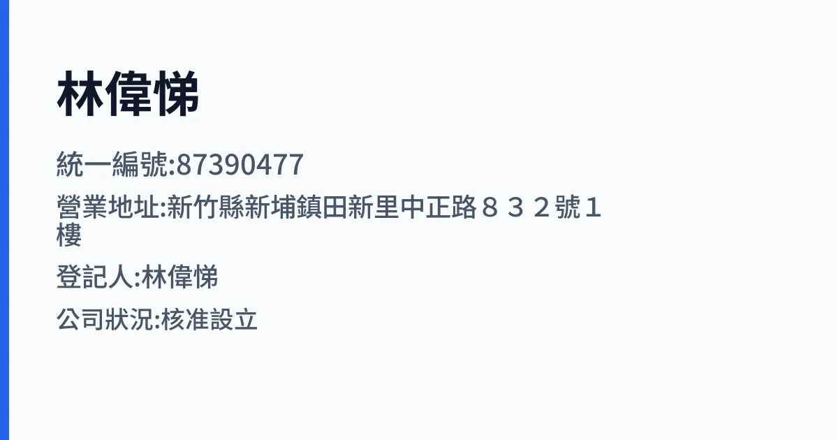 林偉悌 - 統編 87390477(新竹縣) 公司登記資料與營業項目詳細圖表