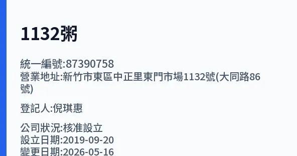 1132粥的照片-統編 87390758(新竹市) 公司登記資料與營業項目詳細圖表