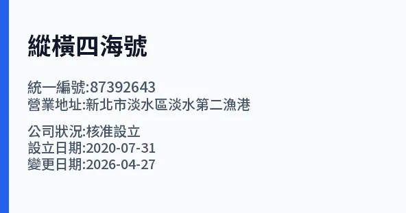 縱橫四海號的照片-統編 87392643(新北市) 公司登記資料與營業項目詳細圖表