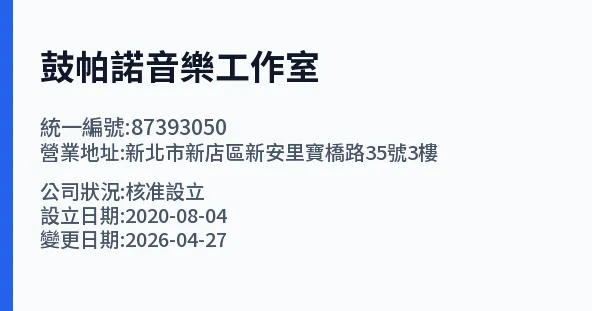 鼓帕諾音樂工作室的照片-統編 87393050(新北市) 公司登記資料與營業項目詳細圖表
