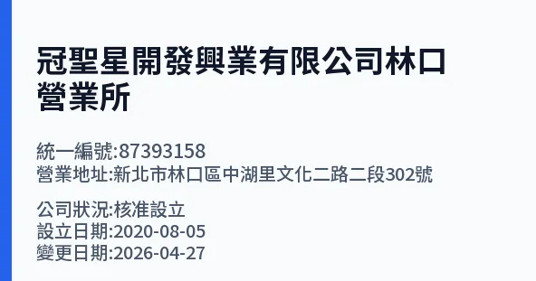 冠聖星開發興業有限公司林口營業所的照片-統編 87393158(新北市) 公司登記資料與營業項目詳細圖表
