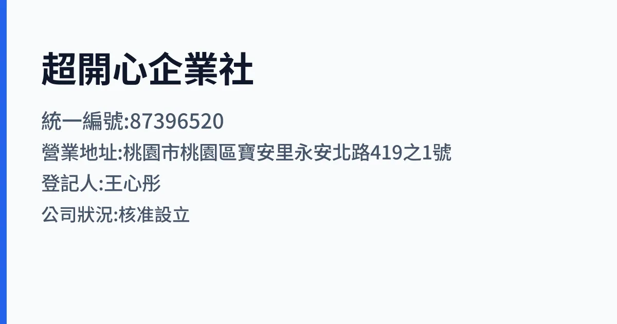 超開心企業社 - 統編 87396520(桃園市) 公司登記資料與營業項目詳細圖表