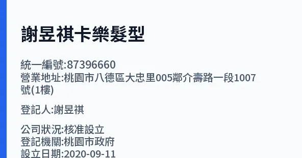 謝昱祺卡樂髮型的照片-統編 87396660(桃園市) 公司登記資料與營業項目詳細圖表