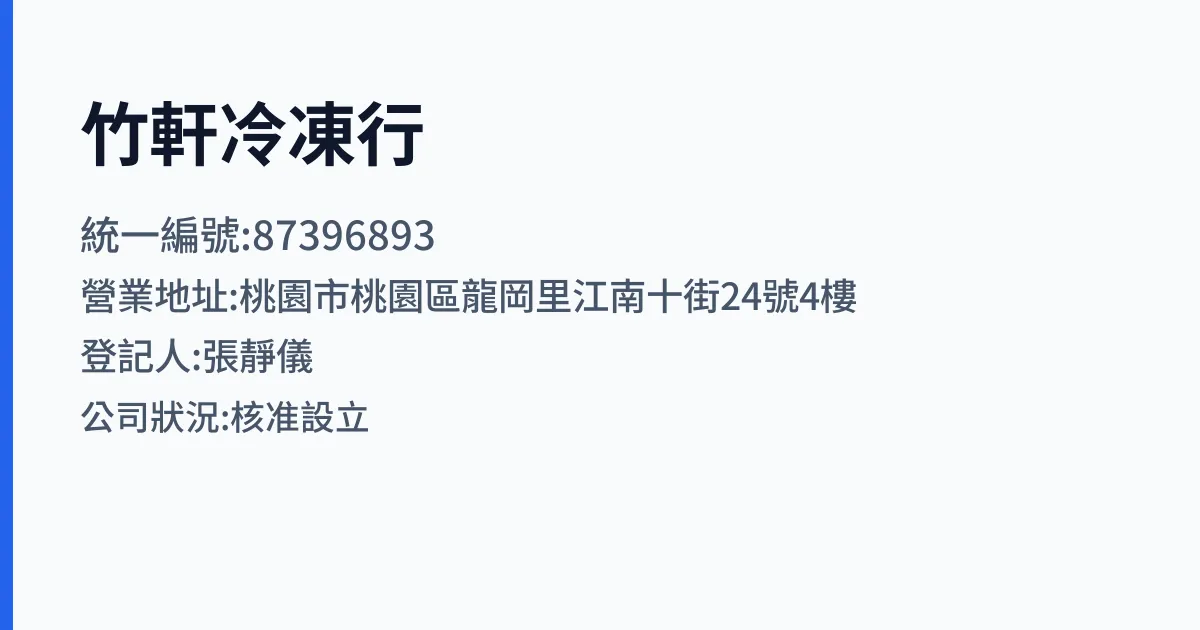 竹軒冷凍行 - 統編 87396893(桃園市) 公司登記資料與營業項目詳細圖表