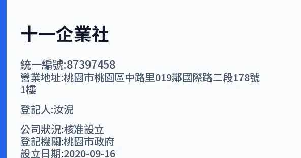 十一企業社的照片-統編 87397458(桃園市) 公司登記資料與營業項目詳細圖表