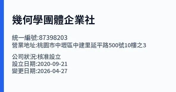 幾何學團體企業社的照片-統編 87398203(桃園市) 公司登記資料與營業項目詳細圖表