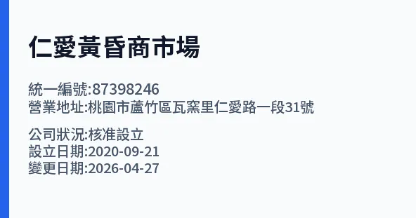 仁愛黃昏商市場的照片-統編 87398246(桃園市) 公司登記資料與營業項目詳細圖表