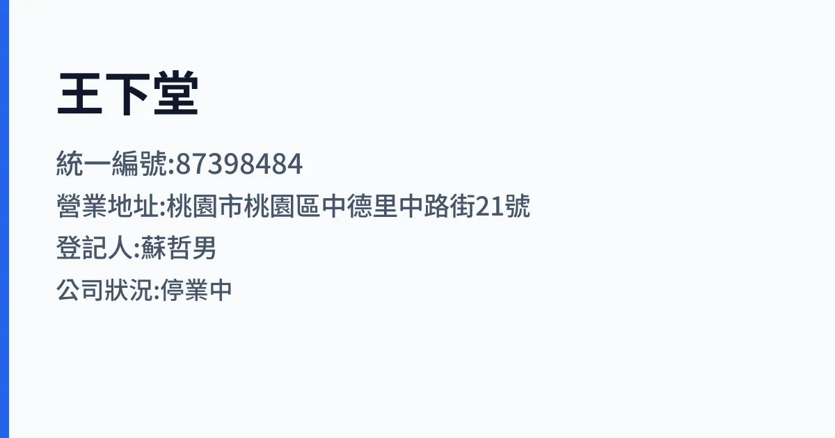 王下堂 - 統編 87398484(桃園市) 公司登記資料與營業項目詳細圖表