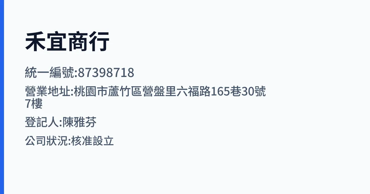 禾宜商行 - 統編 87398718（桃園市） 公司登記資料與營業項目詳細圖表
