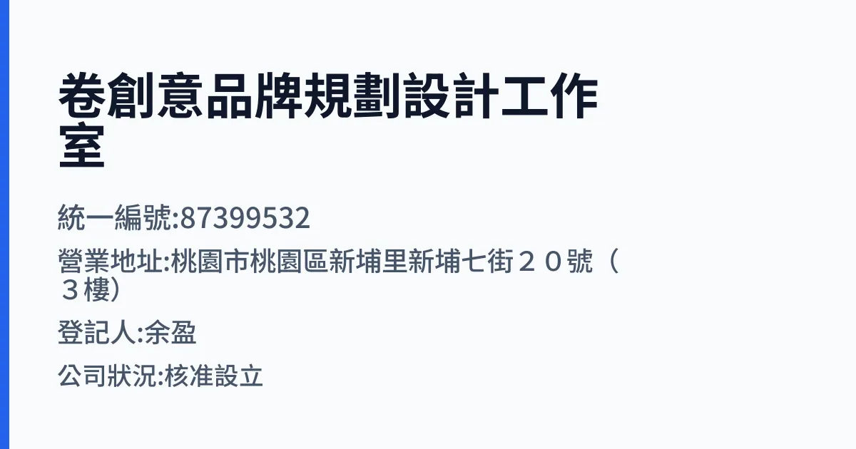 卷創意品牌規劃設計工作室 - 統編 87399532(桃園市) 公司登記資料與營業項目詳細圖表