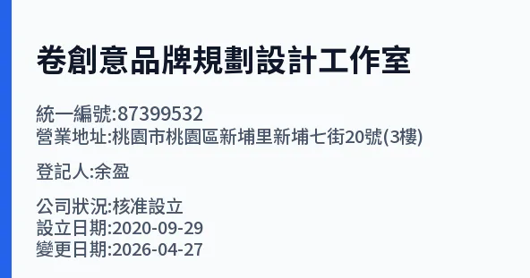 卷創意品牌規劃設計工作室的照片-統編 87399532(桃園市) 公司登記資料與營業項目詳細圖表