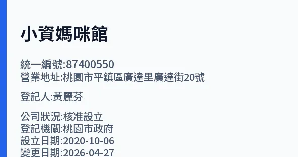 小資媽咪館的照片-統編 87400550(桃園市) 公司登記資料與營業項目詳細圖表