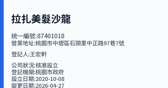 拉扎美髮沙龍的照片-統編 87401018(桃園市) 公司登記資料與營業項目詳細圖表