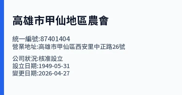 高雄市甲仙地區農會的照片-統編 87401404(高雄市) 公司登記資料與營業項目詳細圖表