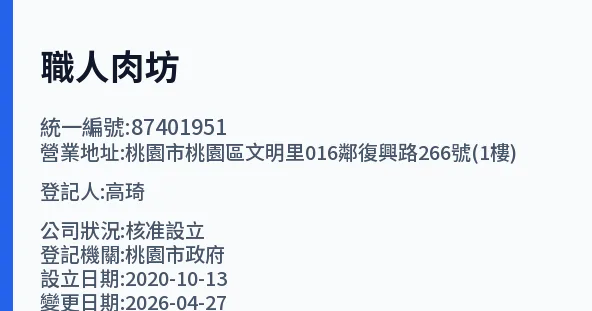 職人肉坊的照片-統編 87401951(桃園市) 公司登記資料與營業項目詳細圖表