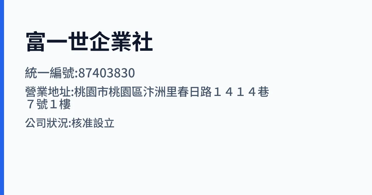 富一世企業社 - 統編 87403830(桃園市) 公司登記資料與營業項目詳細圖表
