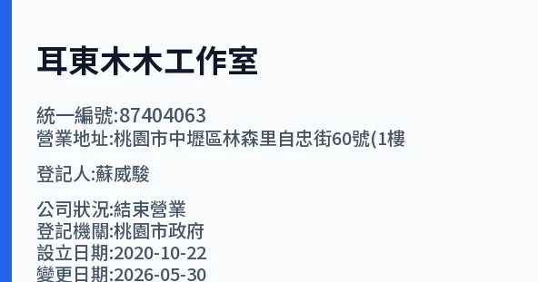 耳東木木工作室的照片-統編 87404063(桃園市) 公司登記資料與營業項目詳細圖表