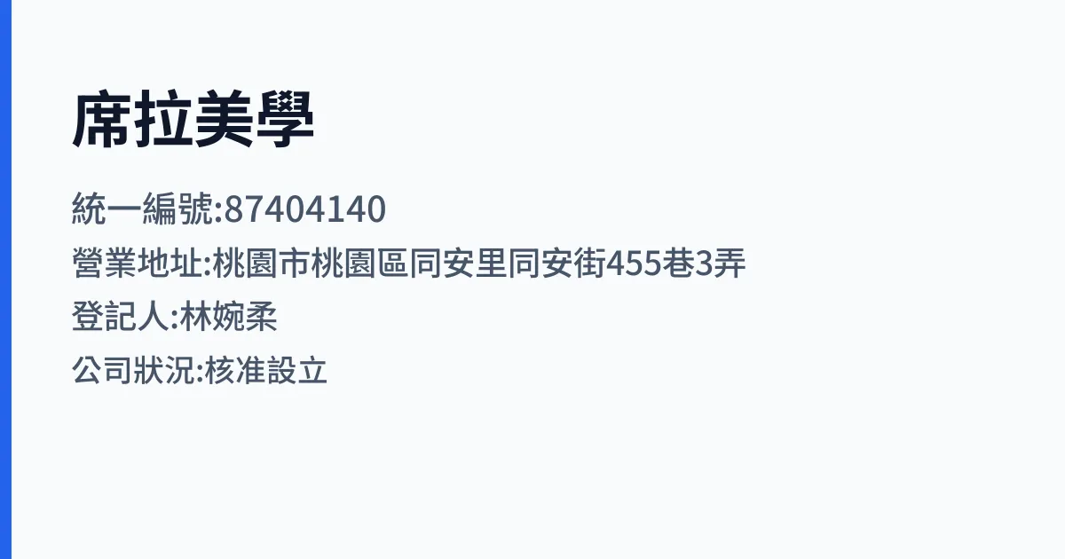 席拉美學 - 統編 87404140(桃園市) 公司登記資料與營業項目詳細圖表