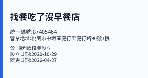 找餐吃了沒早餐店的照片-統編 87405464(桃園市) 公司登記資料與營業項目詳細圖表
