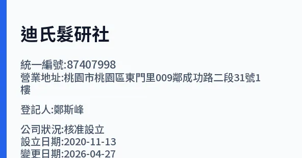 迪氏髮研社的照片-統編 87407998(桃園市) 公司登記資料與營業項目詳細圖表