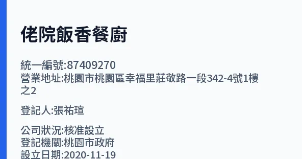 佬院飯香餐廚的照片-統編 87409270(桃園市) 公司登記資料與營業項目詳細圖表