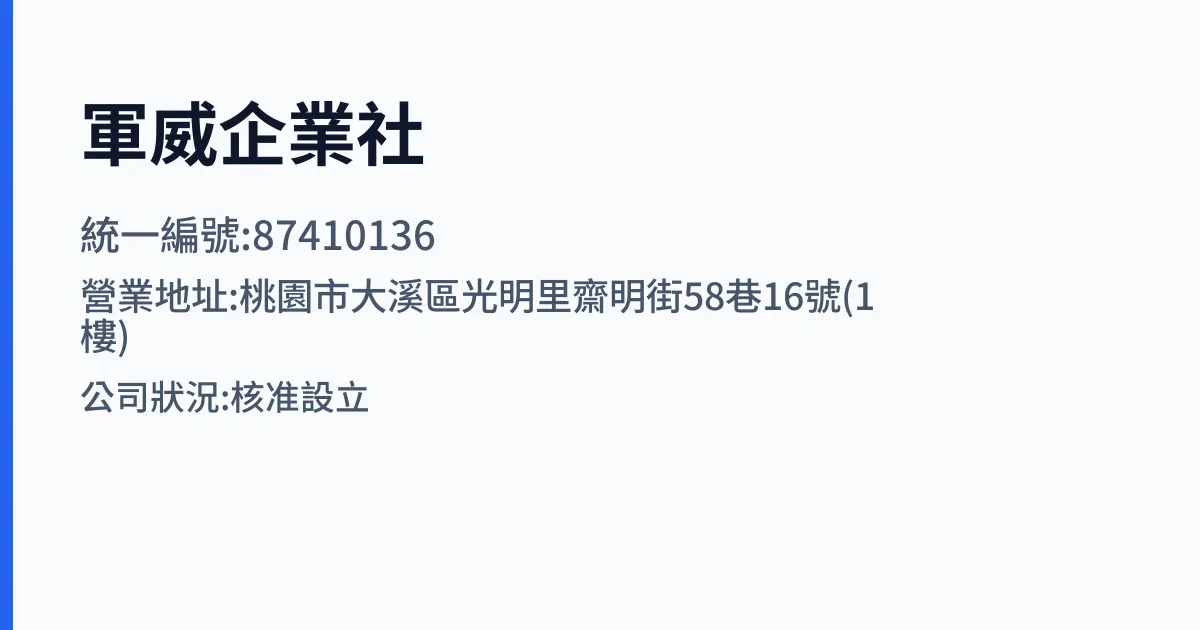 軍威企業社 - 統編 87410136（桃園市） 公司登記資料與營業項目詳細圖表
