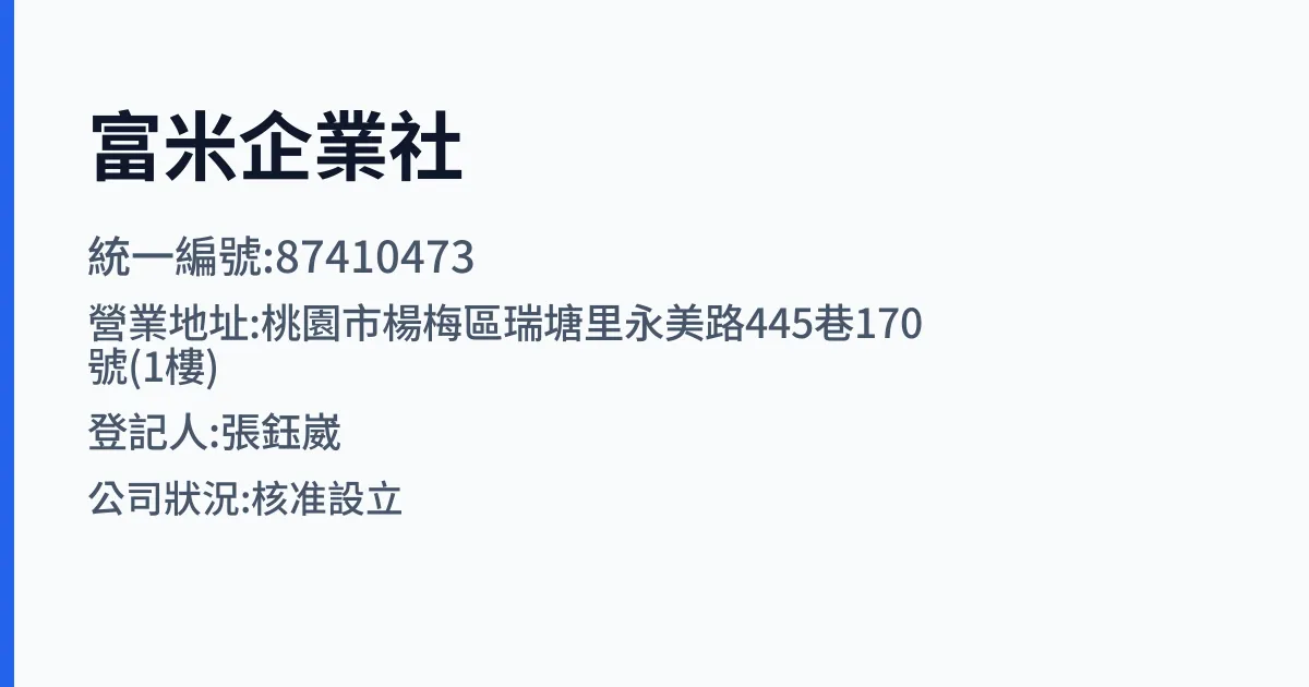 富米企業社 - 統編 87410473(桃園市) 公司登記資料與營業項目詳細圖表