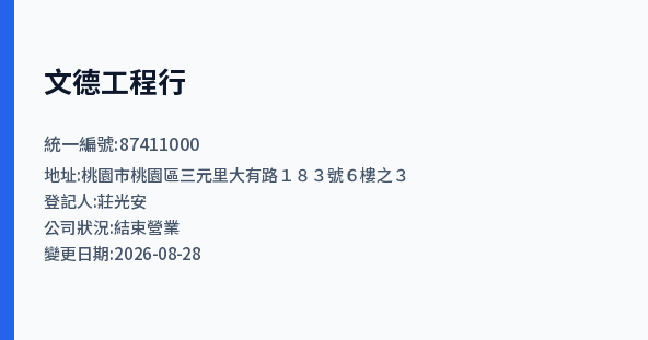 文德工程行的照片-統編 87411000(桃園市) 公司登記資料與營業項目詳細圖表