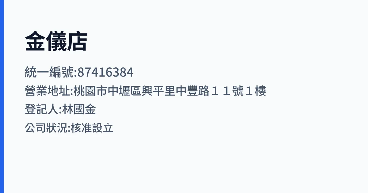 金儀店 - 統編 87416384(桃園市) 公司登記資料與營業項目詳細圖表
